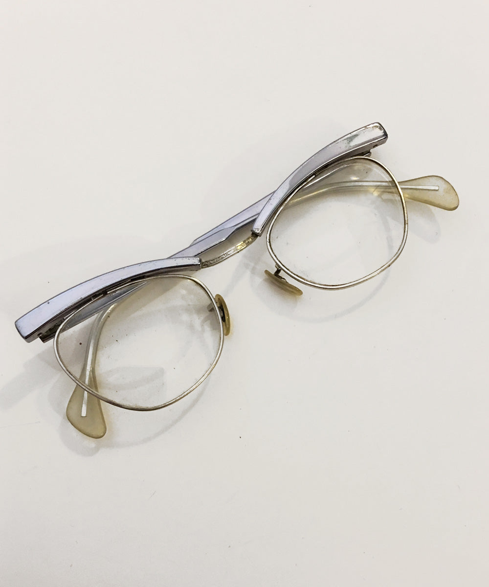Vintage Silver Aluminum Shuron Unique Cat Eye Glasses Pinup In A Pack